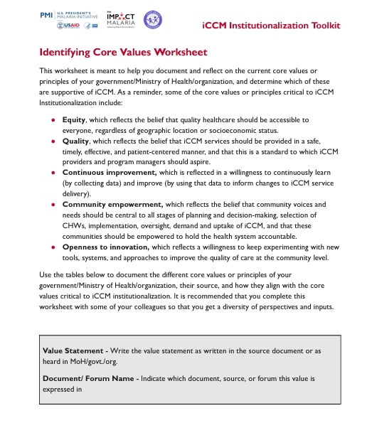 Identifying Core Values Worksheet | Child Health Task Force Identifying Core Values Worksheet | Child Health Task Force
